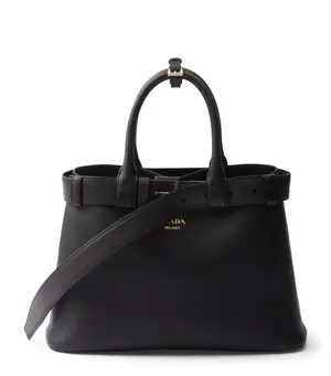 Prada Medium Leather Buckle Tote Bag - Black