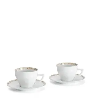 THE MARTHA, BY BACCARAT Set Of 2 Porcelain Talleyrand Tea Cups And Saucers - Clear