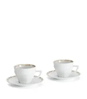 THE MARTHA, BY BACCARAT Set Of 2 Porcelain Talleyrand Tea Cups And Saucers - Clear