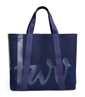 Harrods Large Cotton Logo Tote Bag - Navy