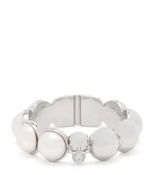 Alexander McQueen Faux Pearl And Skull Ring - Black