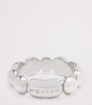 Alexander McQueen Faux Pearl And Skull Ring