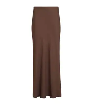 Brunello Cucinelli Twill Maxi Skirt With Side Slit - Brown