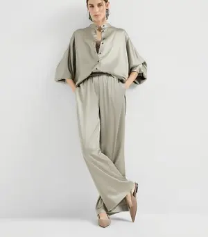 Brunello Cucinelli Silk-blend Satin Track Trousers