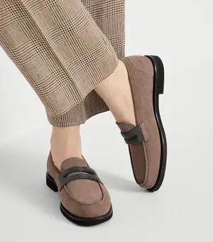 Brunello Cucinelli Suede Monili-embroidered Penny Loafers