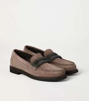 Brunello Cucinelli Suede Monili-embroidered Penny Loafers