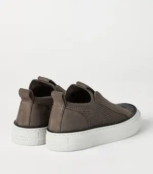 Brunello Cucinelli Knitted Suede-trimmed Sneakers