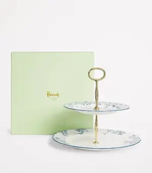 Harrods Bone China Toile Two-tier Cake Stand - Blue