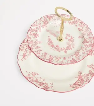 Harrods Bone China Toile Two-tier Cake Stand - Pink
