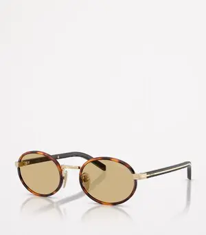 Prada Oval Sunglasses With Tortoiseshell Effect - Brown