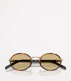 Prada Oval Sunglasses With Tortoiseshell Effect - Brown