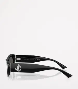 JIMMY CHOO Oval Sunglasses With Crystal Embellishments - Black
