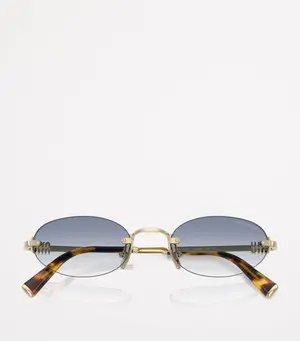 Miu Miu Oval Metal Sunglasses - Gold