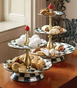 MACKENZIE-CHILDS Enamel Courtly Check 2-tier Cake Stand