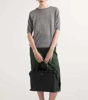 Prada Cashmere Crew Neck Sweater With Back Triangle Motif
