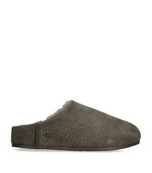 UGG Leather Embossed Elea Slippers - Grey