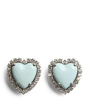 Valentino Garavani Palladium-finish Metal And Resin Crystal Heart Shaped Clip-on Earrings - Silver