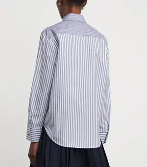 Sandro Cotton Stripe Shirt With Gold-tone Buttons - Blue