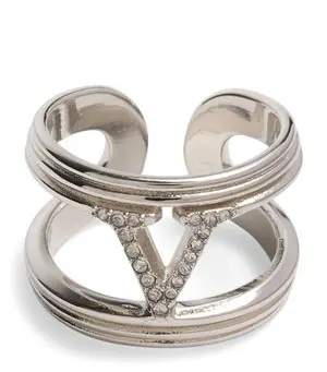 Valentino Garavani Crystal Vlogo Ring - Silver