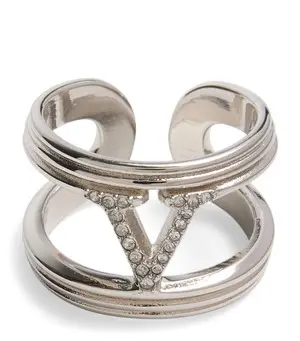 Valentino Garavani Crystal Vlogo Ring - Silver