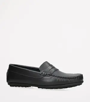 PAPOUELLI Leather Felix Loafers - Navy