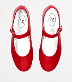 PAPOUELLI Patent Leather Angelica Mary Jane Shoes - Red