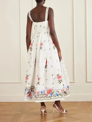 Erdem Embroidered Pleated Cotton-faille Midi Dress