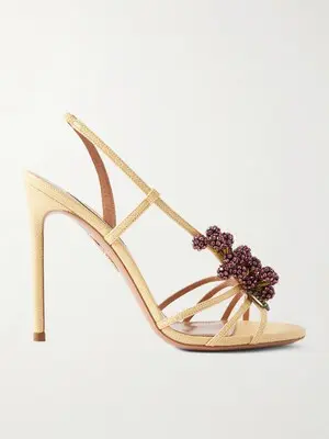 AQUAZZURA Embellished Raffia Slingback Sandals - Neutrals