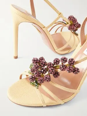 AQUAZZURA Embellished Raffia Slingback Sandals - Neutrals