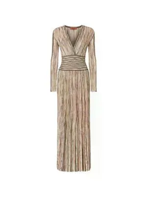 Missoni V-neck Long Sleeve Midi Striped Dress
