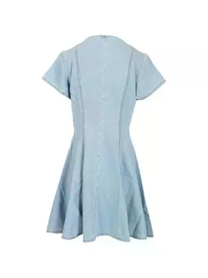 7 For All Mankind Puff Sleeve V-neck Denim Mini Dress