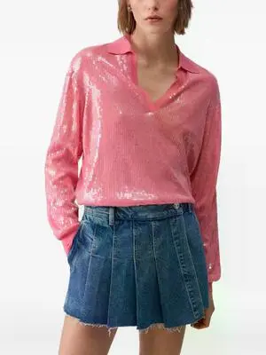 Liu Jo Sequin V-neck Long Sleeve Sweater - Pink