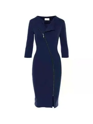 ROSERRY ROSERRY V-Neck Zip-Up Midi Dress Blue