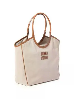 Miu Miu Ivy Canvas And Leather Tote Bag