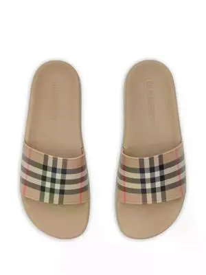 Burberry Checked Slides - Neutrals
