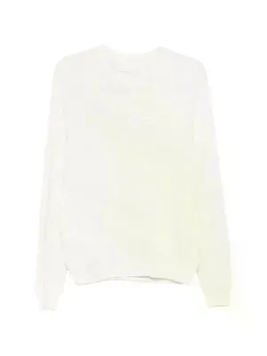 Eric Bompard Waffle Knit Round Neck Sweater - White