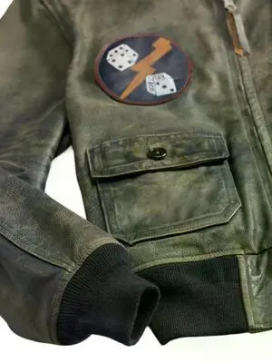Ralph Lauren Leather Bomber Jacket With Patches