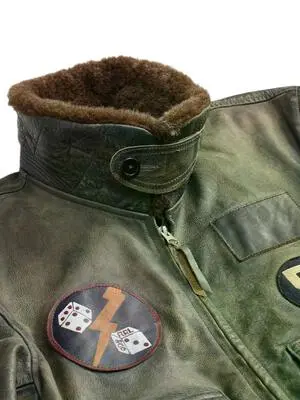 Ralph Lauren Leather Bomber Jacket With Patches