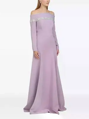 DINA MELWANI Off-shoulder Embellished Maxi Dress - Purple