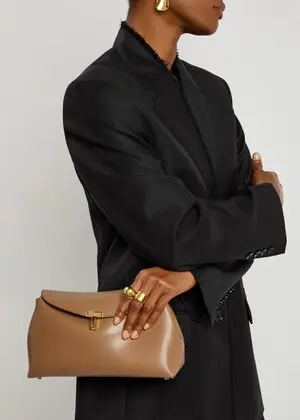 TOTEME T-lock Leather Clutch - Camel