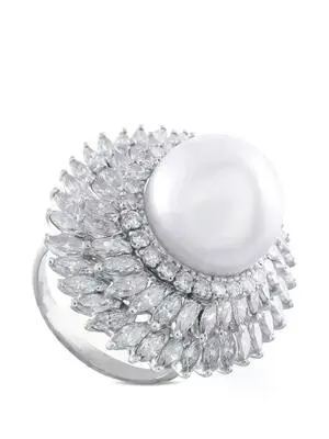 LB EXCLUSIVE Platinum Diamond And Pearl Ring - Silver