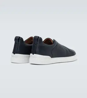 Zegna Triple Stitch Leather Sneakers - Blue