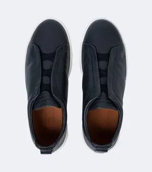 Zegna Triple Stitch Leather Sneakers - Blue
