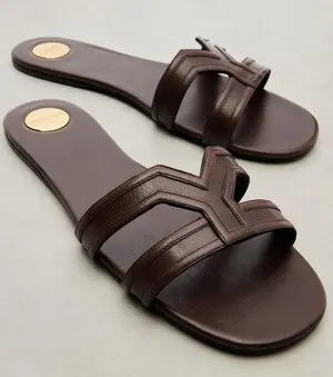 Saint Laurent Mabrouka Leather Sandals - Brown
