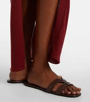 Saint Laurent Mabrouka Leather Sandals - Brown