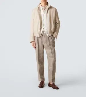 Brunello Cucinelli Chalk Stripe Linen Twill Tapered Pants