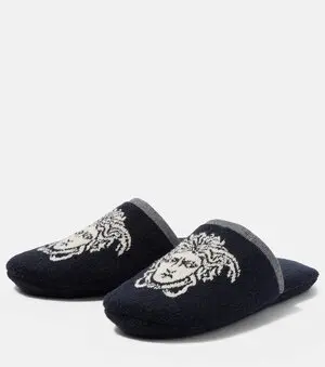 Versace Medusa Cotton Terry Slippers - Blue