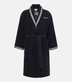 Versace Medusa Jacquard Cotton Terry Bathrobe - Blue