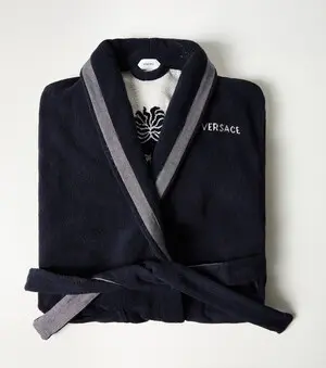 Versace Medusa Jacquard Cotton Terry Bathrobe - Blue
