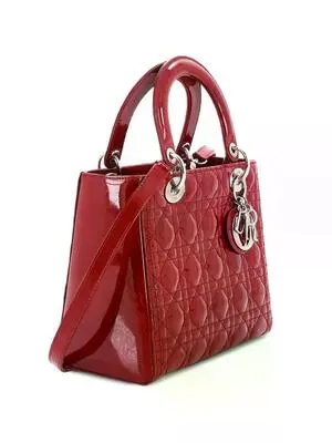 Dior Lady Bag Cannage Quilt Patent Medium Satchel - Red